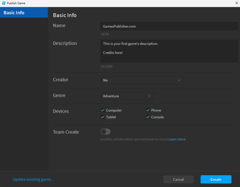 How to Publish a Game on Roblox - Gamespublisher.com